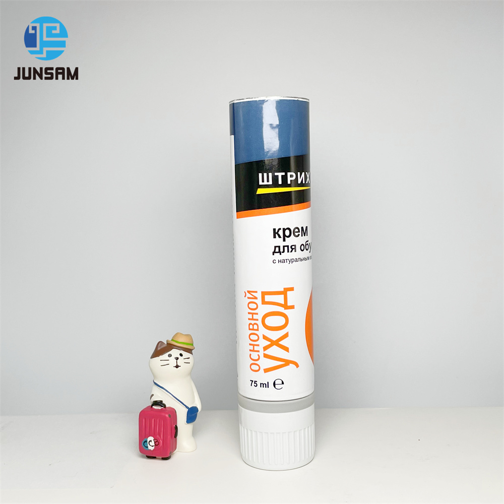 Shoe polish tube with sponge applicator